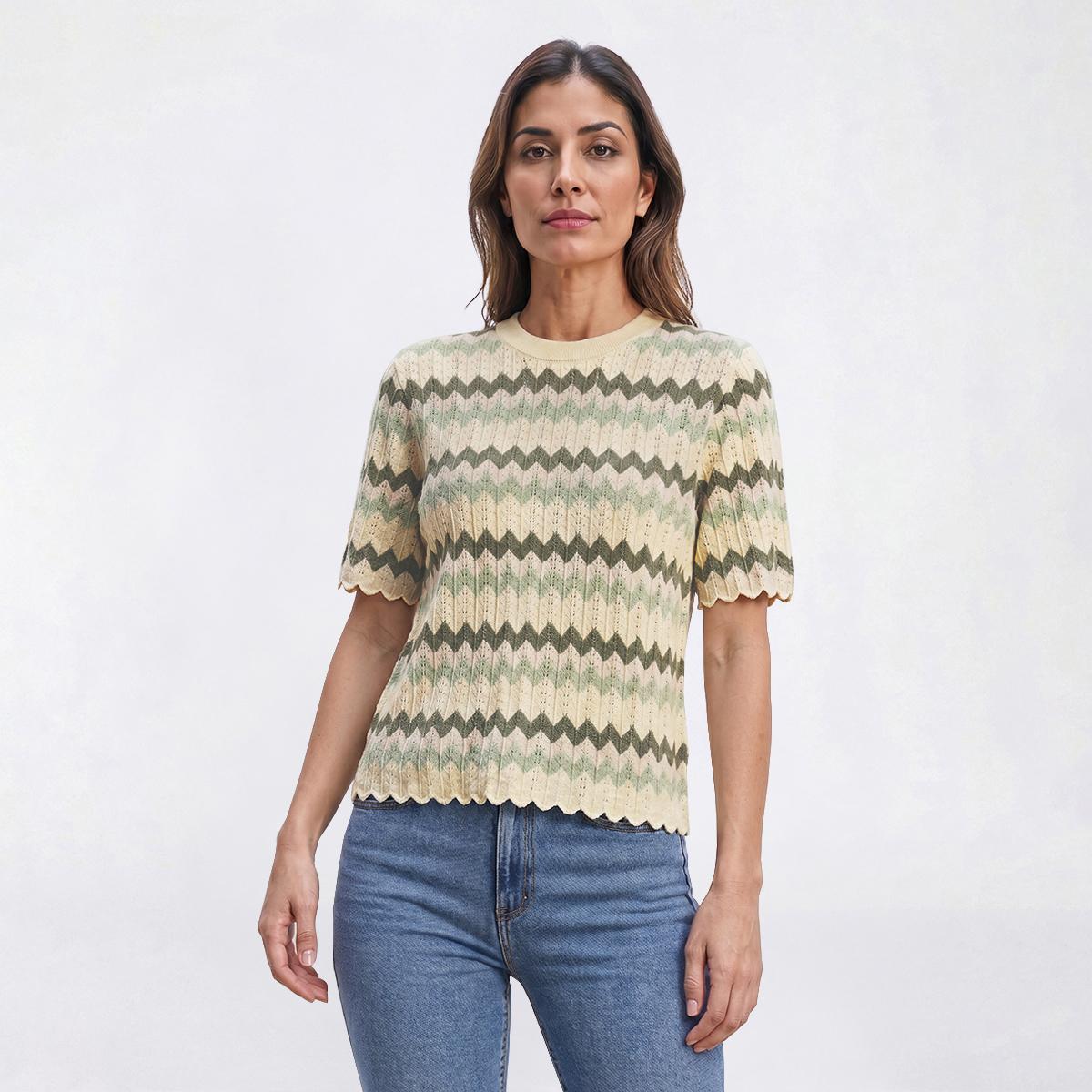 Click here for Womens Adrianna Papell Short Sleeve Chevron Stripe... prices